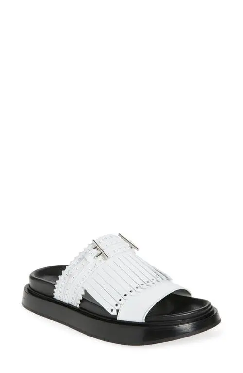 Alexander McQueen Kiltie Fringe Leather Slide Sandal