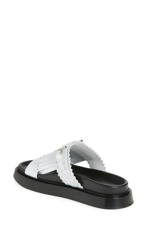 Alexander McQueen Kiltie Fringe Leather Slide Sandal