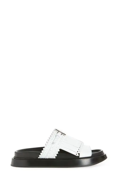 Alexander McQueen Kiltie Fringe Leather Slide Sandal