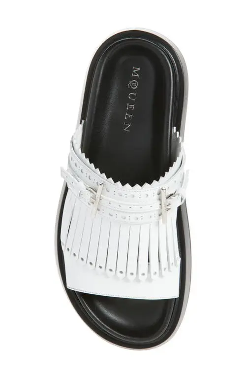 Alexander McQueen Kiltie Fringe Leather Slide Sandal
