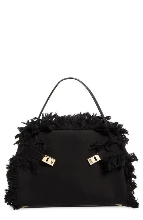 FERRAGAMO Medium Hug Top Handle Bag With Fringe - Nero