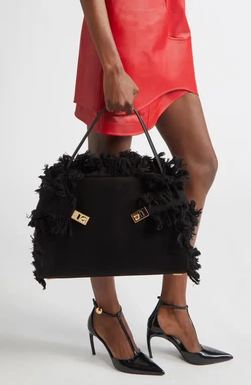 FERRAGAMO Medium Hug Top Handle Bag With Fringe - Nero