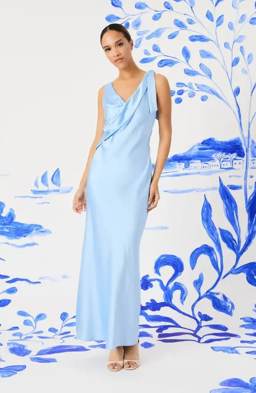Maggy London Tie Detail Satin Gown In Blue Bell - 60% Off | Editorialist