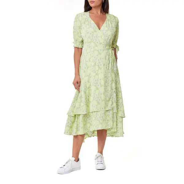 Scotch & Soda Wrap Midi Dress - Abstract Floral Lime