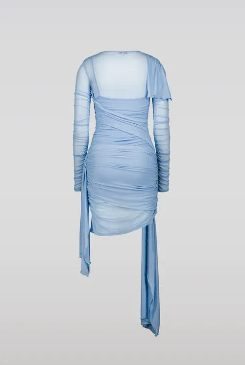 SAEMDI Draped Mesh Mini Dress