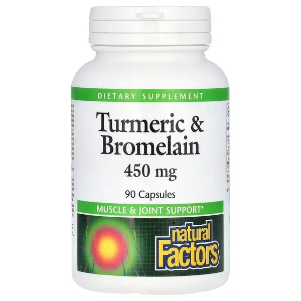 NATURAL FACTORS Turmeric & Bromelain 450mg 90 Capsules - One-color