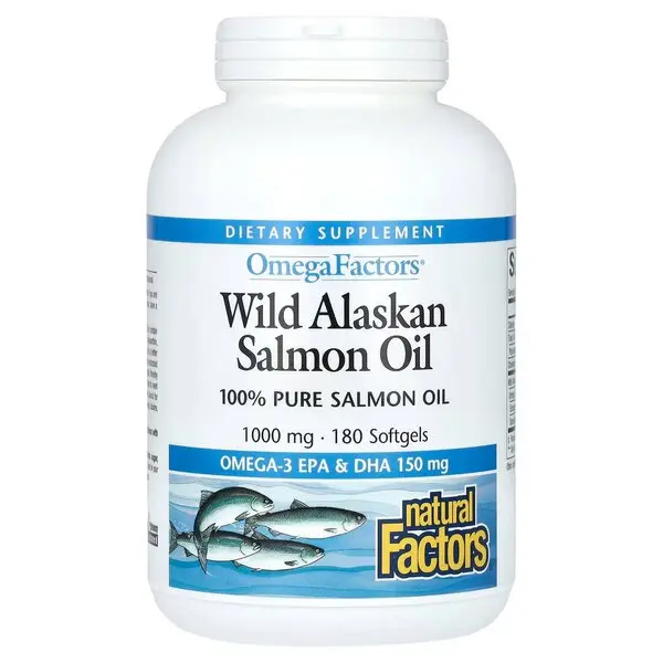 NATURAL FACTORS Wild Alaskan Salmon Oil 1000mg 180 Softgels - One-color