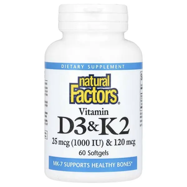 NATURAL FACTORS Vitamin D3 & K2 60 Softgels - One-color