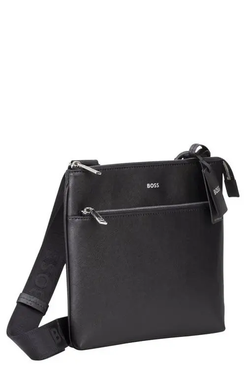 Hugo Boss Zair Bonded Leather Messenger Bag - Black