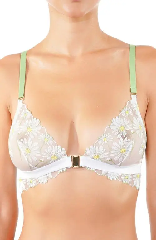 HUIT Dance Des Fleurs Embroidered Mesh Bralette - Floral Green