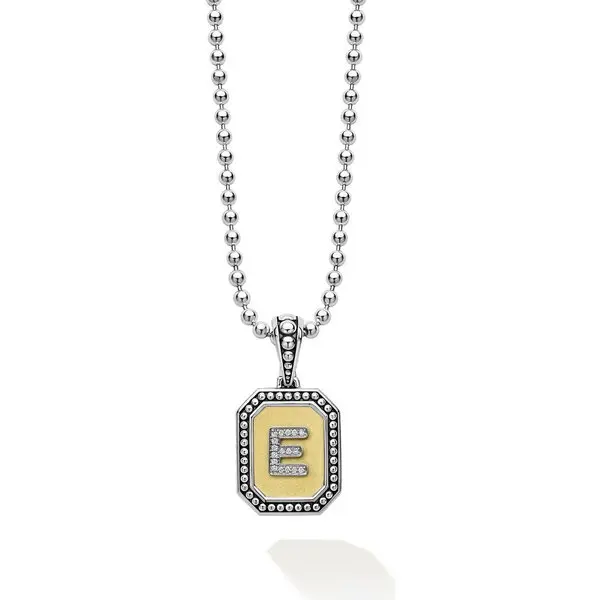 Lagos Signature Caviar Diamond Initial Pendant Necklace - Two-tone E
