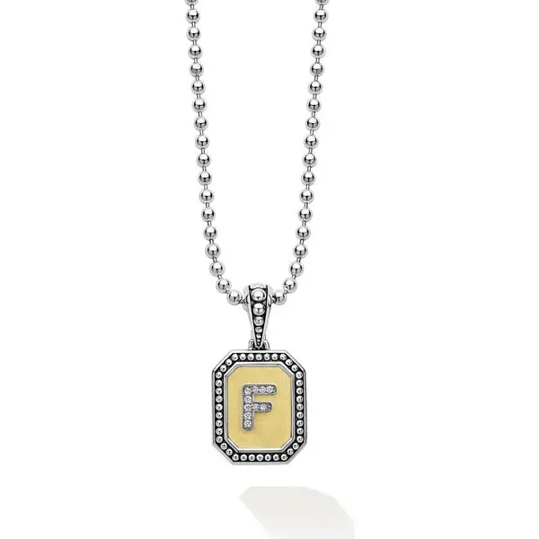 Lagos Signature Caviar Diamond Initial Pendant Necklace - Two-tone F