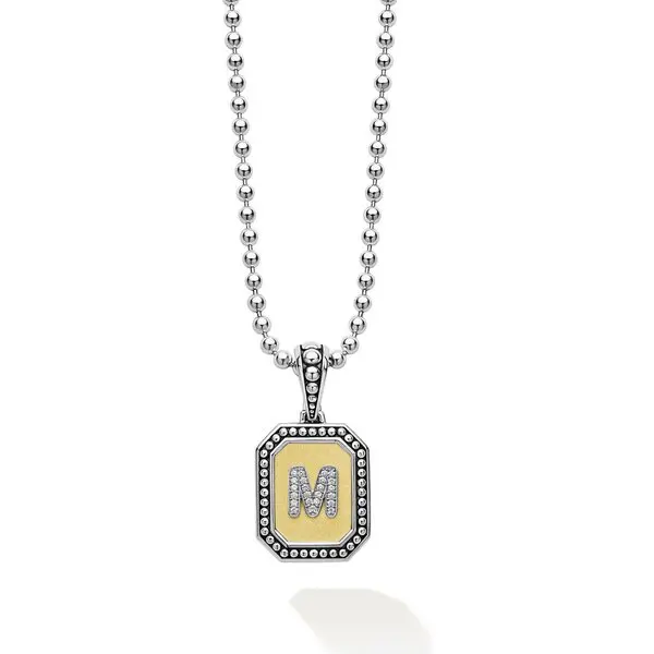 Lagos Signature Caviar Diamond Initial Pendant Necklace - Two-tone M