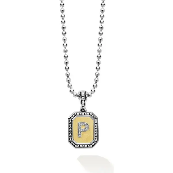 Lagos Signature Caviar Diamond Initial Pendant Necklace - Two-tone P