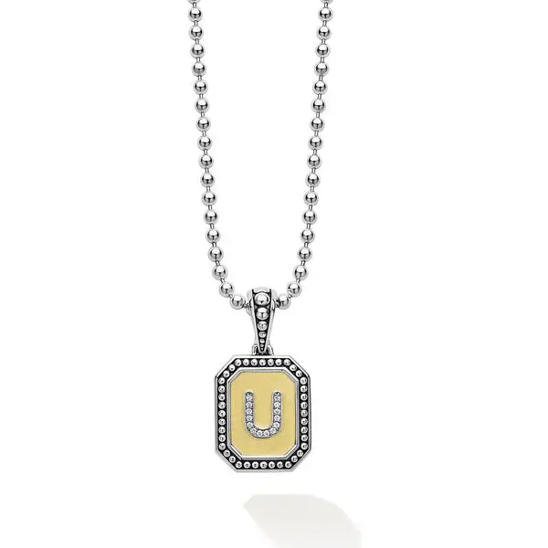 Lagos Signature Caviar Diamond Initial Pendant Necklace - Two-tone U