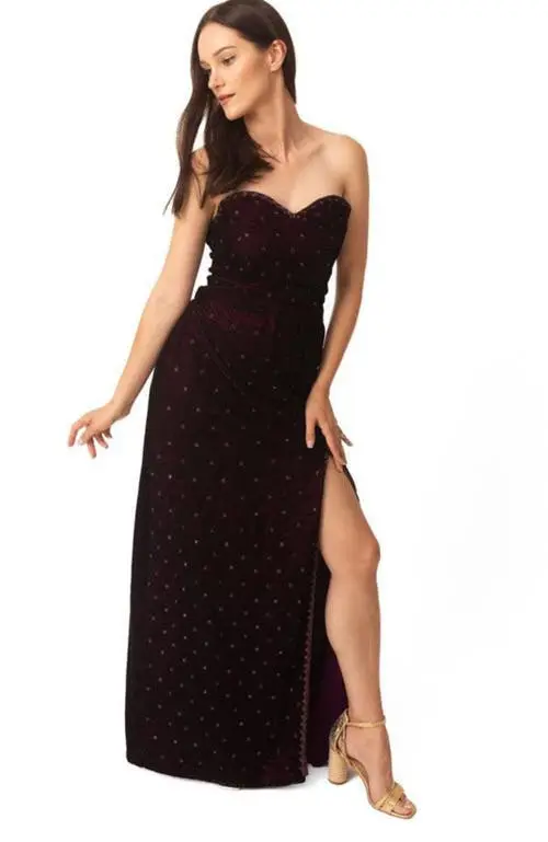 RAAS Lavina Velvet Long Dress With Slit