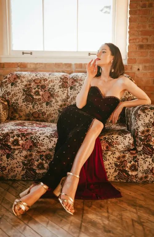 RAAS Lavina Velvet Long Dress With Slit