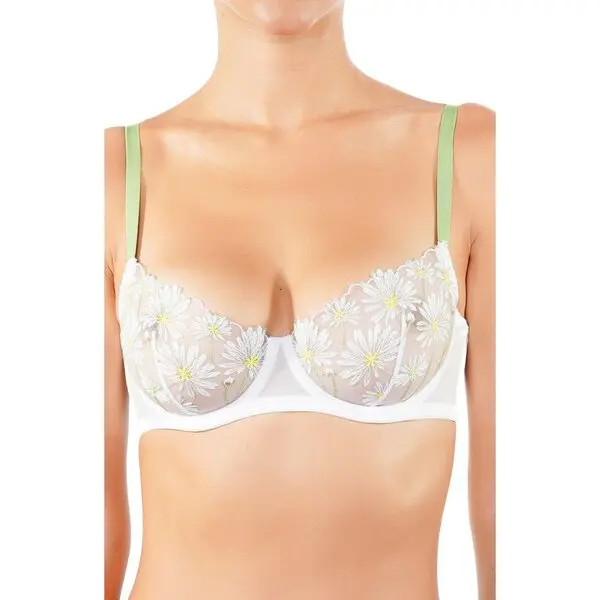 HUIT Dance Des Fleurs Embroidered Mesh Underwire Bra - Floral Green