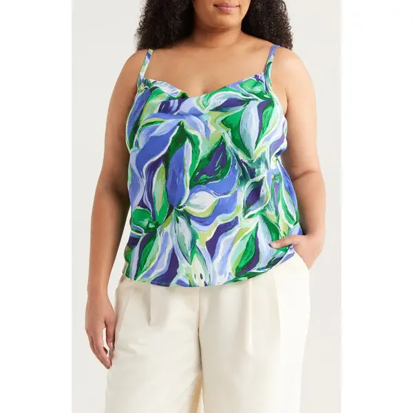 TAHARI ASL Tropical Print Satin Camisole - Pacific Blue Floral