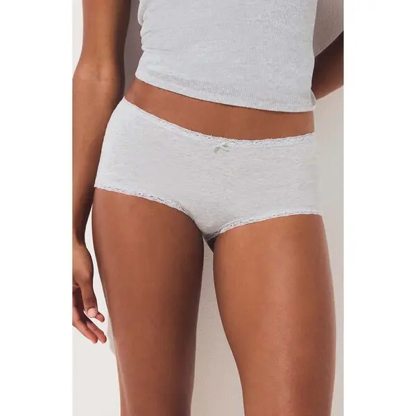 SKIMS Lightweight Stretch Cotton Lace Boyshorts - Light Heather Grey