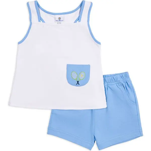FLORENCE EISEMAN Knit Short Set With Tennis Rackets - White / Light Blue