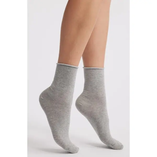 Nordstrom Roll Top Crew Socks - Grey Heather