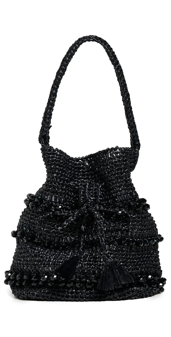 Maria La Rosa Crystal Trim Bucket Bag - Black