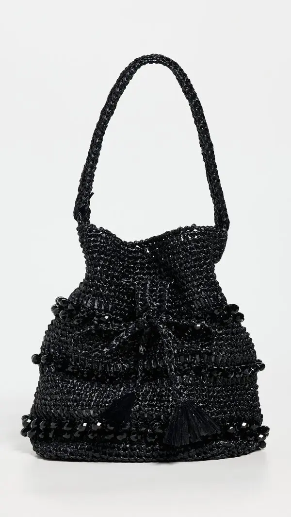 Maria La Rosa Crystal Trim Bucket Bag - Black