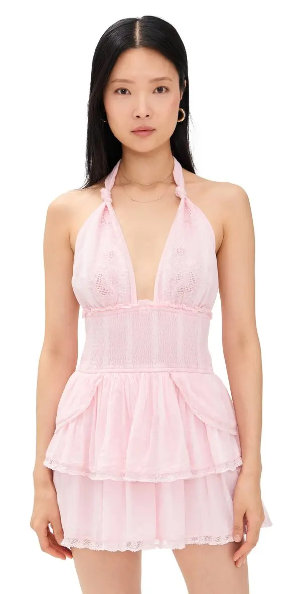 loveshackfancy deanna halter dress fuchsia Loveshackfancy Deanna Halter Mini Dress In Pink - 50% Off