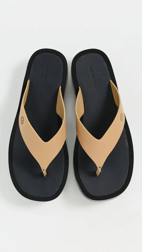 Tory Burch Leather Platform Flip Flops - Ginger Shortbread/black