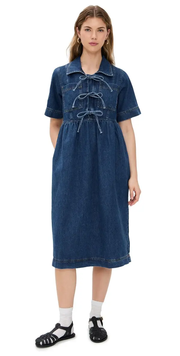 Buy ALIGNE Effy Denim Midi Shirt Dress Mid Blue At 40% Off