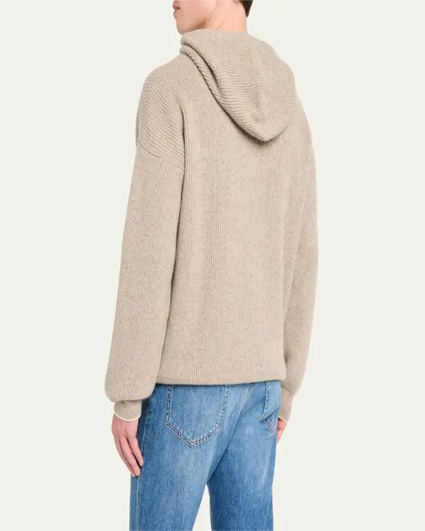 Bergdorf Goodman Cashmere English Rib Hoodie - Beige