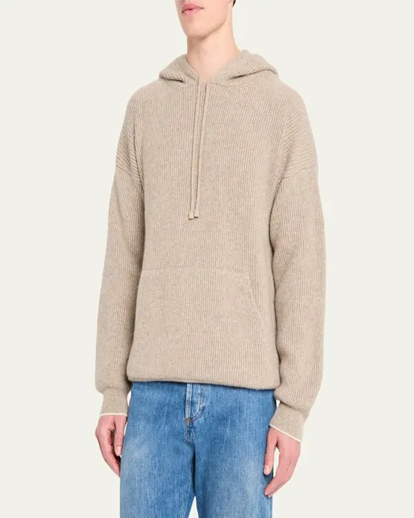 Bergdorf Goodman Cashmere English Rib Hoodie - Beige