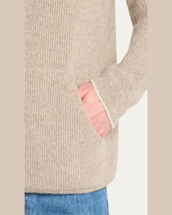 Bergdorf Goodman Cashmere English Rib Hoodie - Beige