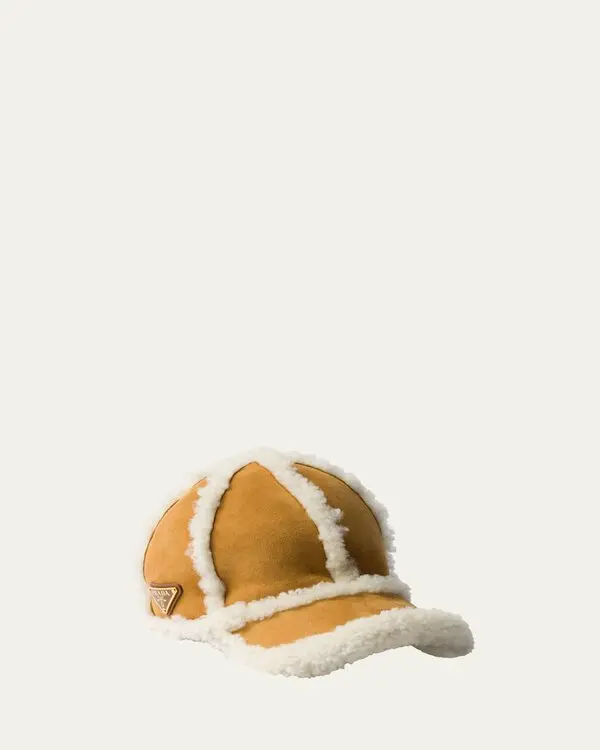 Prada Suede And Shearling Baseball Cap - Miele