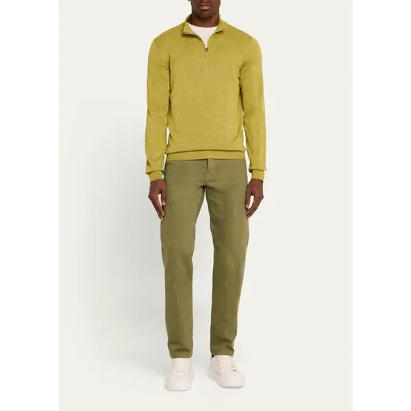 Kiton Cashmere And Linen Half-zip Sweater - Green