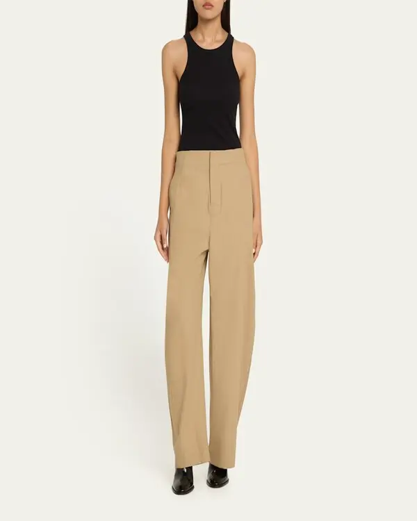 Bottega Veneta Fluid Cotton Twill Wide Leg Trousers - Beige