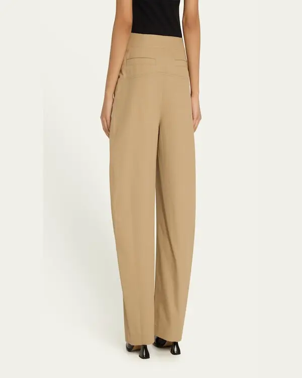 Bottega Veneta Fluid Cotton Twill Wide Leg Trousers - Beige