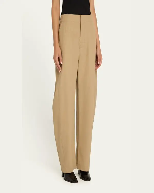 Bottega Veneta Fluid Cotton Twill Wide Leg Trousers - Beige