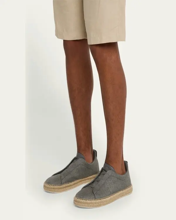 Zegna Linen-blend Triple Stitch Espadrilles - Medium Grey