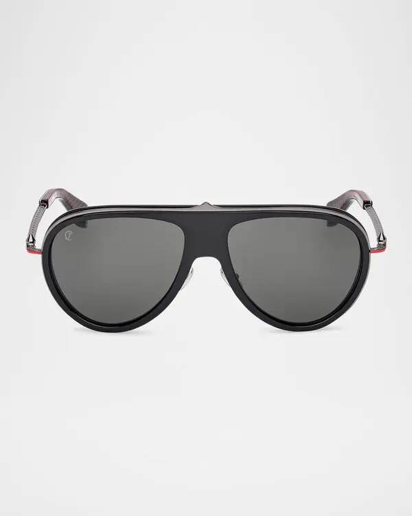 CHRISTIAN LOUBOUTIN Lb0004m Aviator Sunglasses - Shiny Black Front Gunmetal Over Red Enamel Temple Smoke Lens