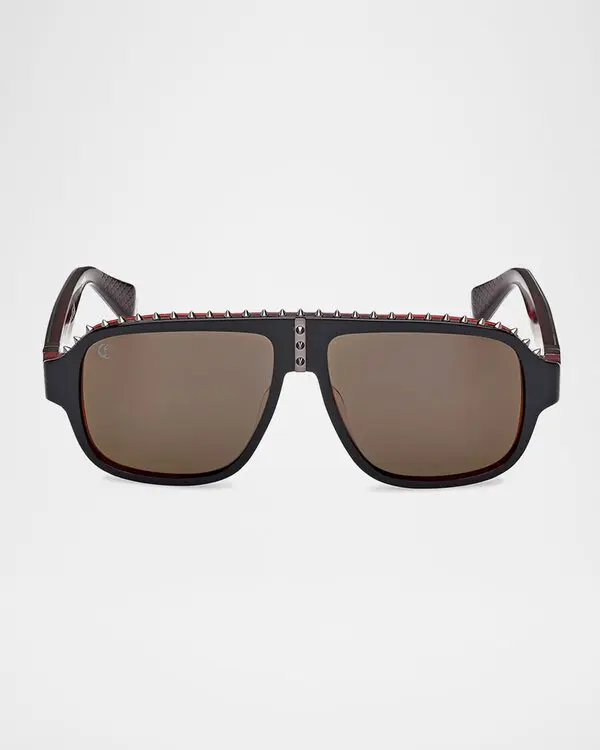 CHRISTIAN LOUBOUTIN Lb0005m Aviator Sunglasses - Shiny Black Over Red Shiny Gunmetal Smoke W Red Flash