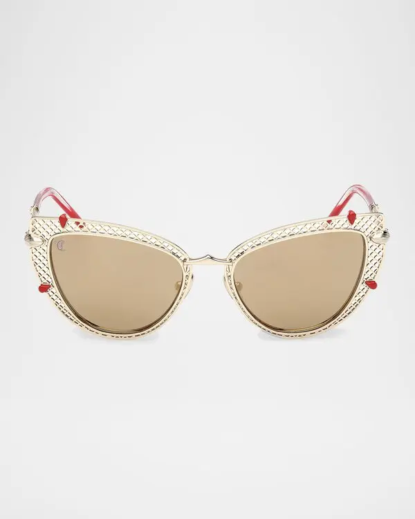 CHRISTIAN LOUBOUTIN Miss Z Metal Cat-eye Sunglasses - Shiny Pale Gold Bronze Mirror Lens