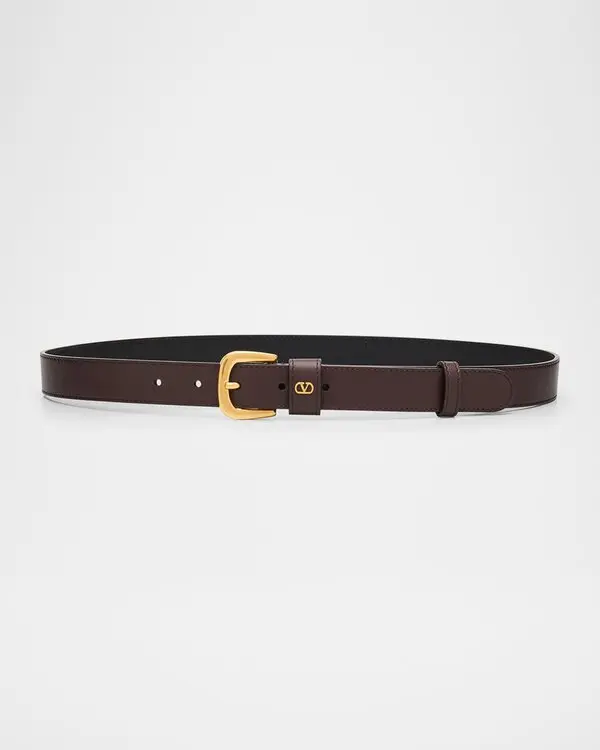 Valentino Garavani Vlogo Calfskin Leather Belt - Brown