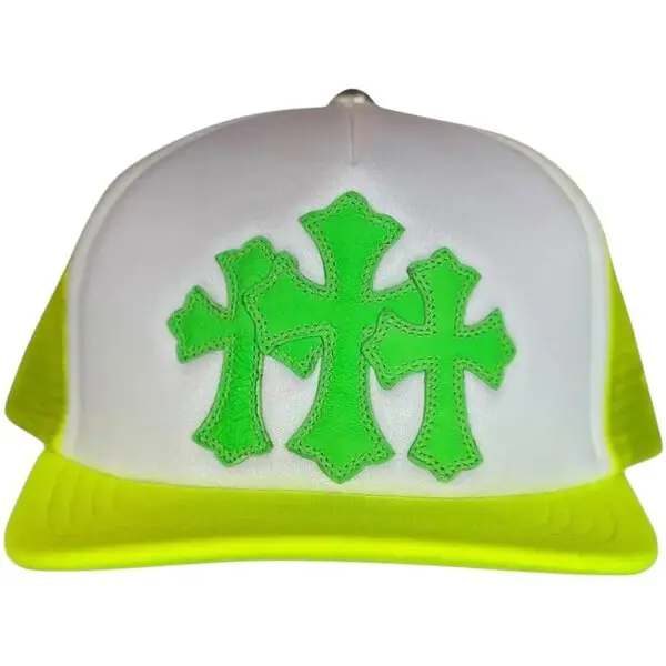 Chrome Hearts Cemetery Cross Trucker Hat - Neon Yellow