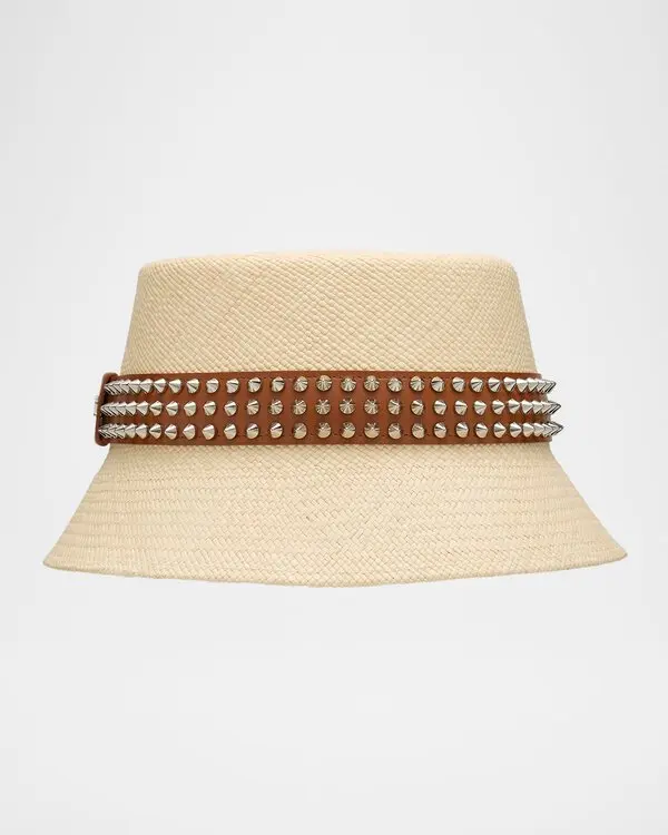 CHRISTIAN LOUBOUTIN Bobino Spikes Panama Hat - Natural/cuoio