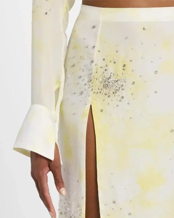 DES_PHEMMES Embellished Tie-dye Pencil Skirt - White Lemonade