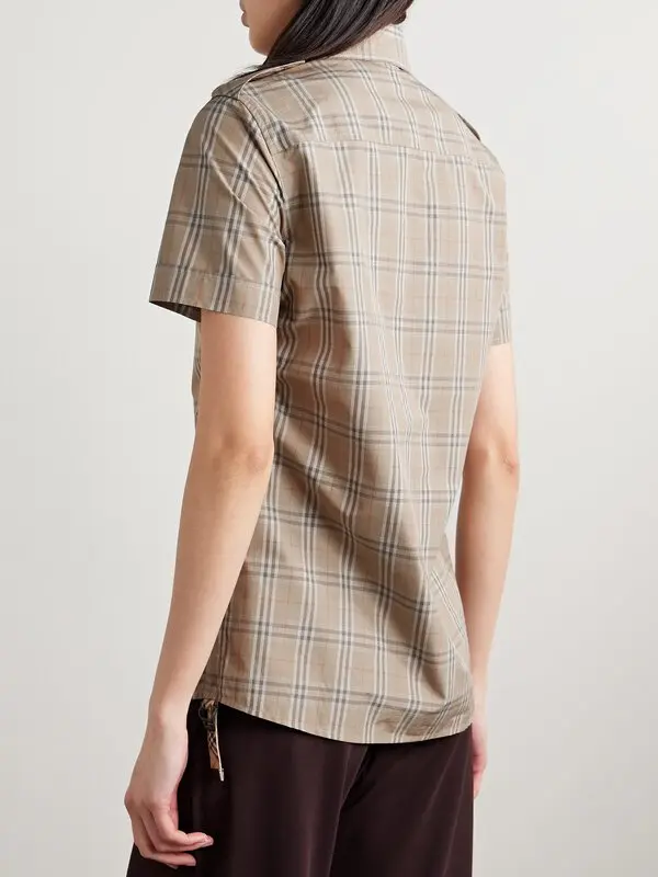 Burberry Buckled Ruched Checked Cotton-poplin Shirt