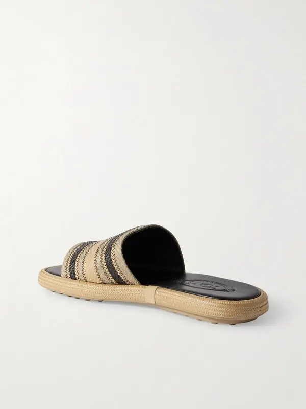 TOD'S Striped Raffia Slides
