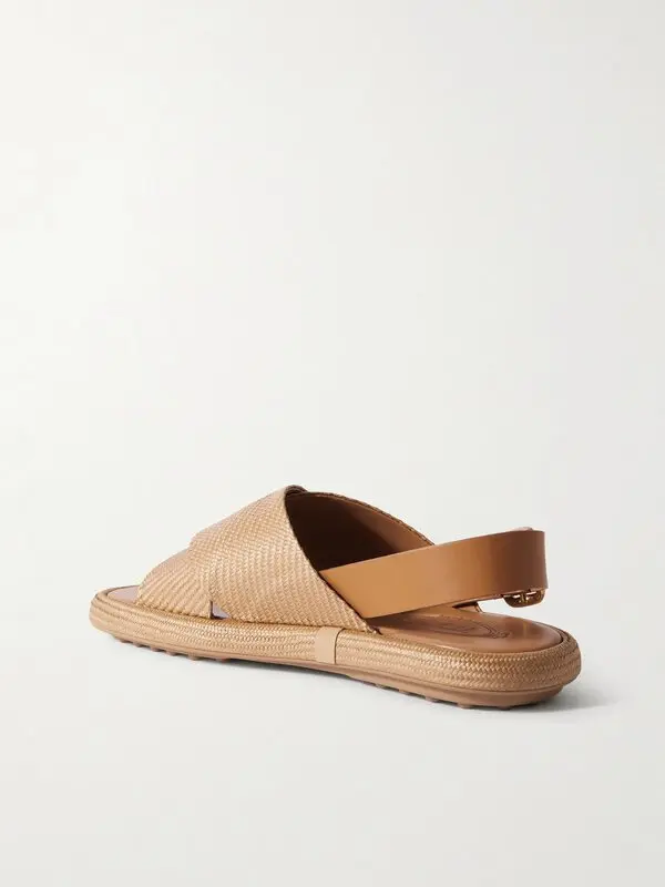 TOD'S Gomma Leather-trimmed Raffia Slingback Sandals